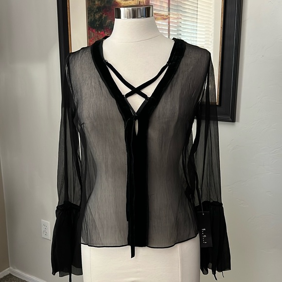 ECI | Tops | Nwt Eci New York Sheer Velvet Trim Blouse | Poshmark